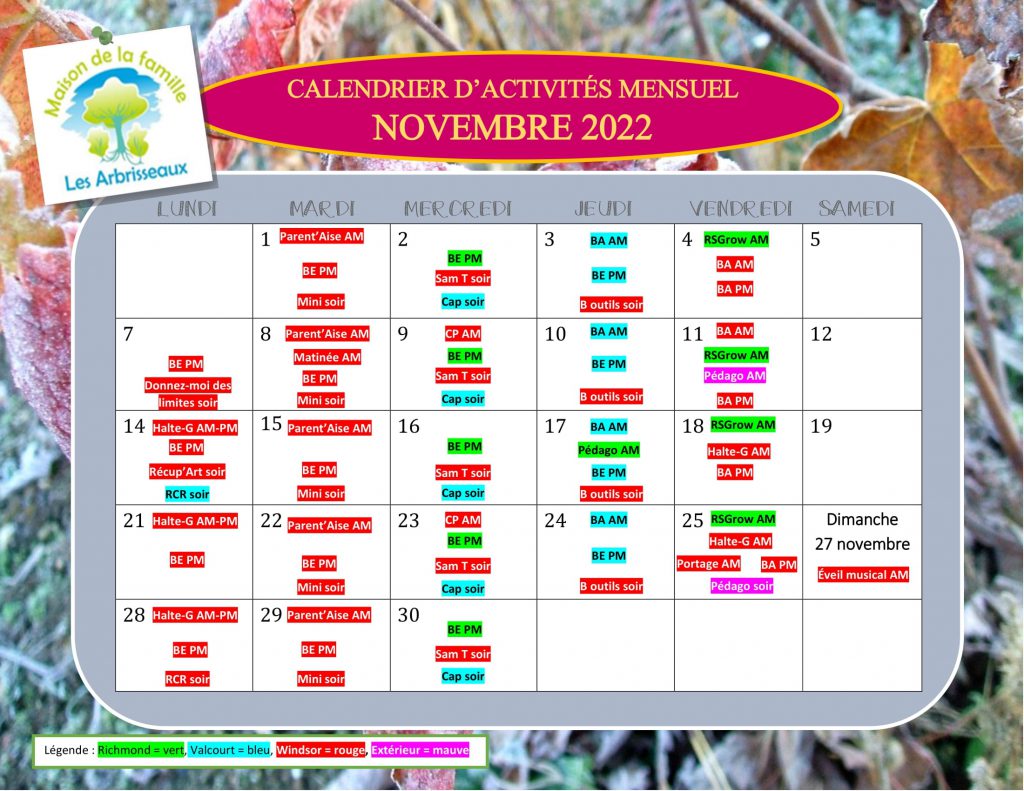 Calendrier Programmation Novembre 2022-1 - Maison de la famille Les ...